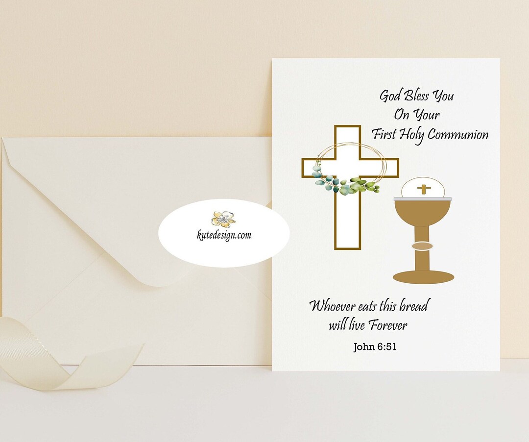 Printable First Communion Card, First Holy Communion Gift, Christian ...