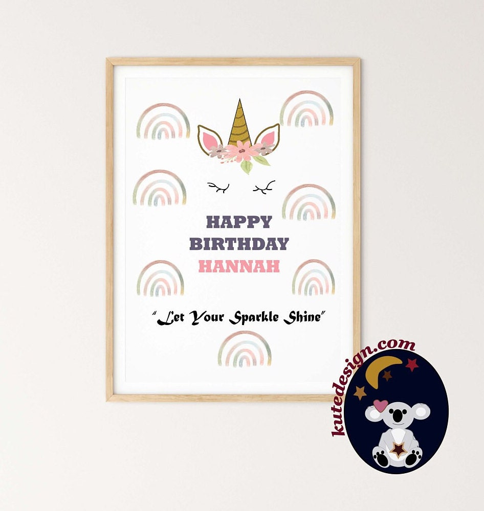 Unicorn Birthday Sign, Girl Birthday Sign, Personalized Unicorn Sign ...