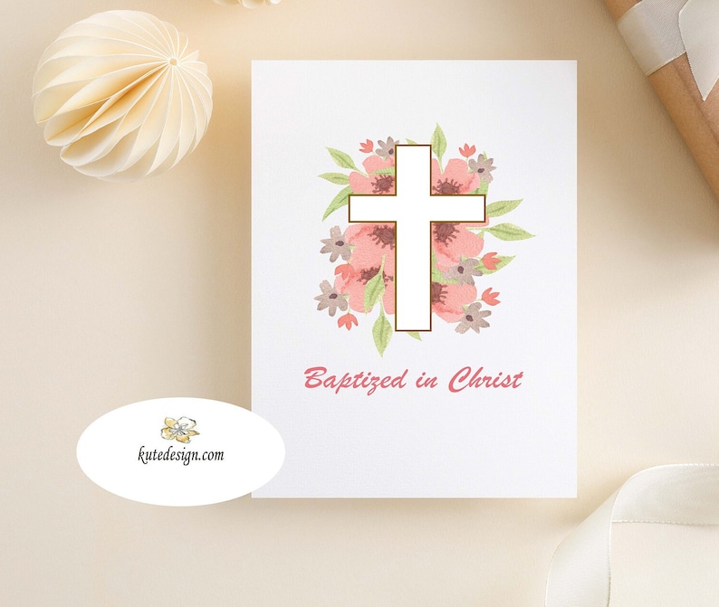 Printable Baptism Card, Girl Baptism Card, Floral Baptism Card ...