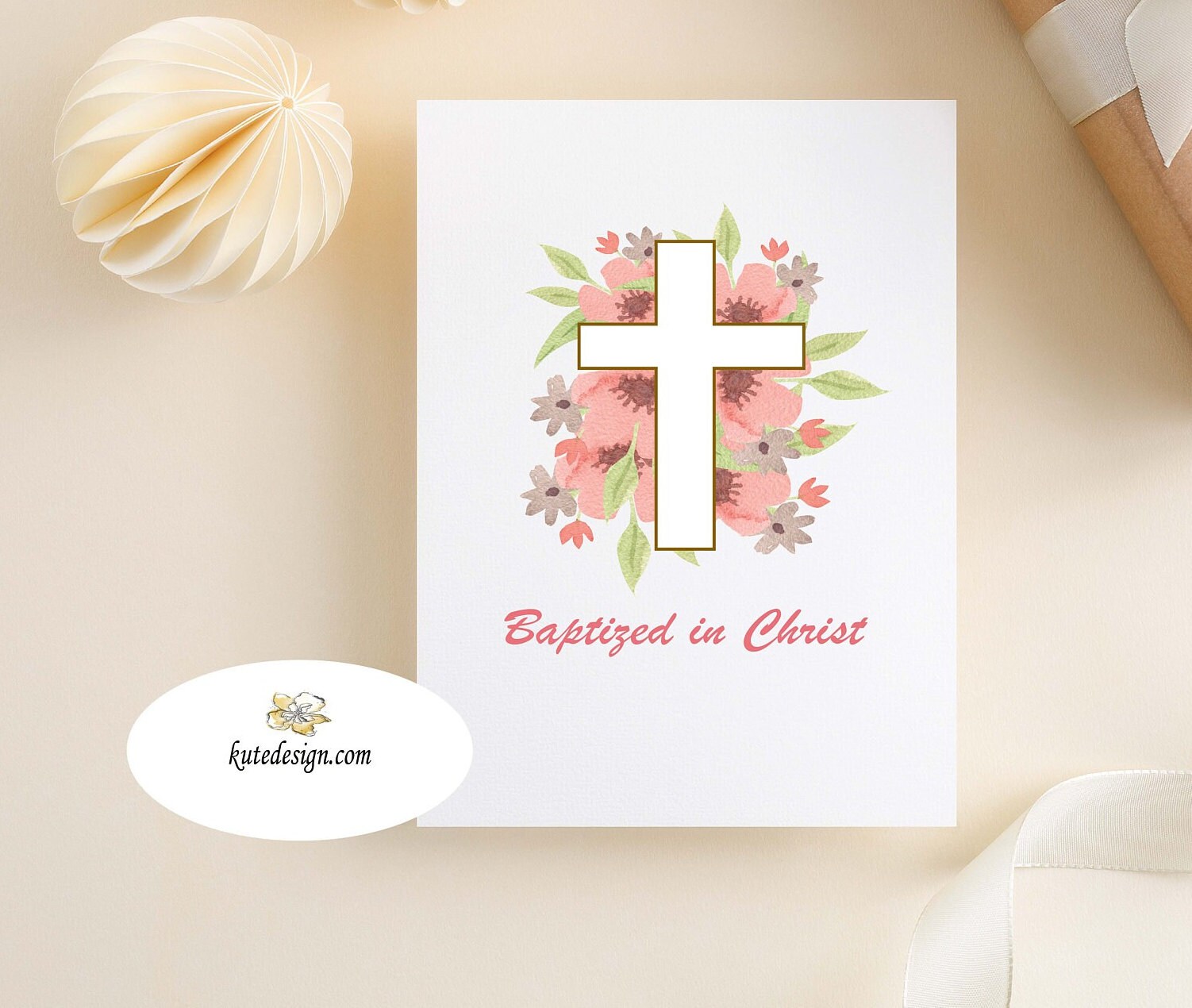 Printable Baptism Card, Girl Baptism Card, Floral Baptism Card ...