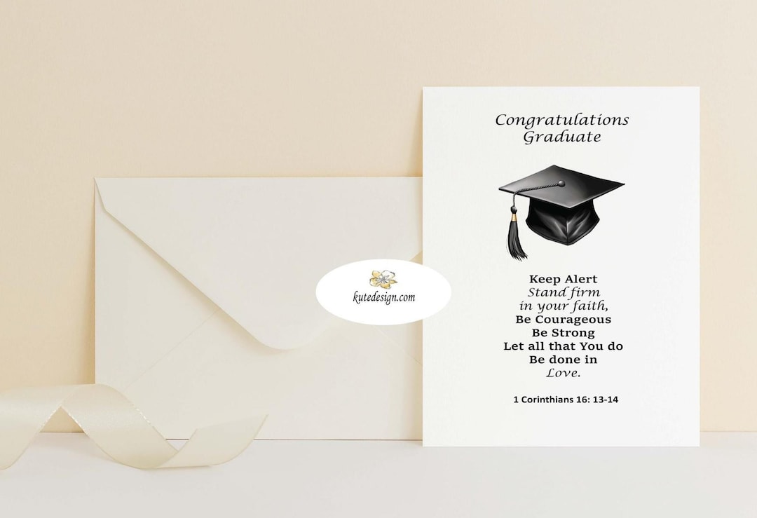 Printable Christian Graduation Card, Scripture Greeting Card, Neutral ...