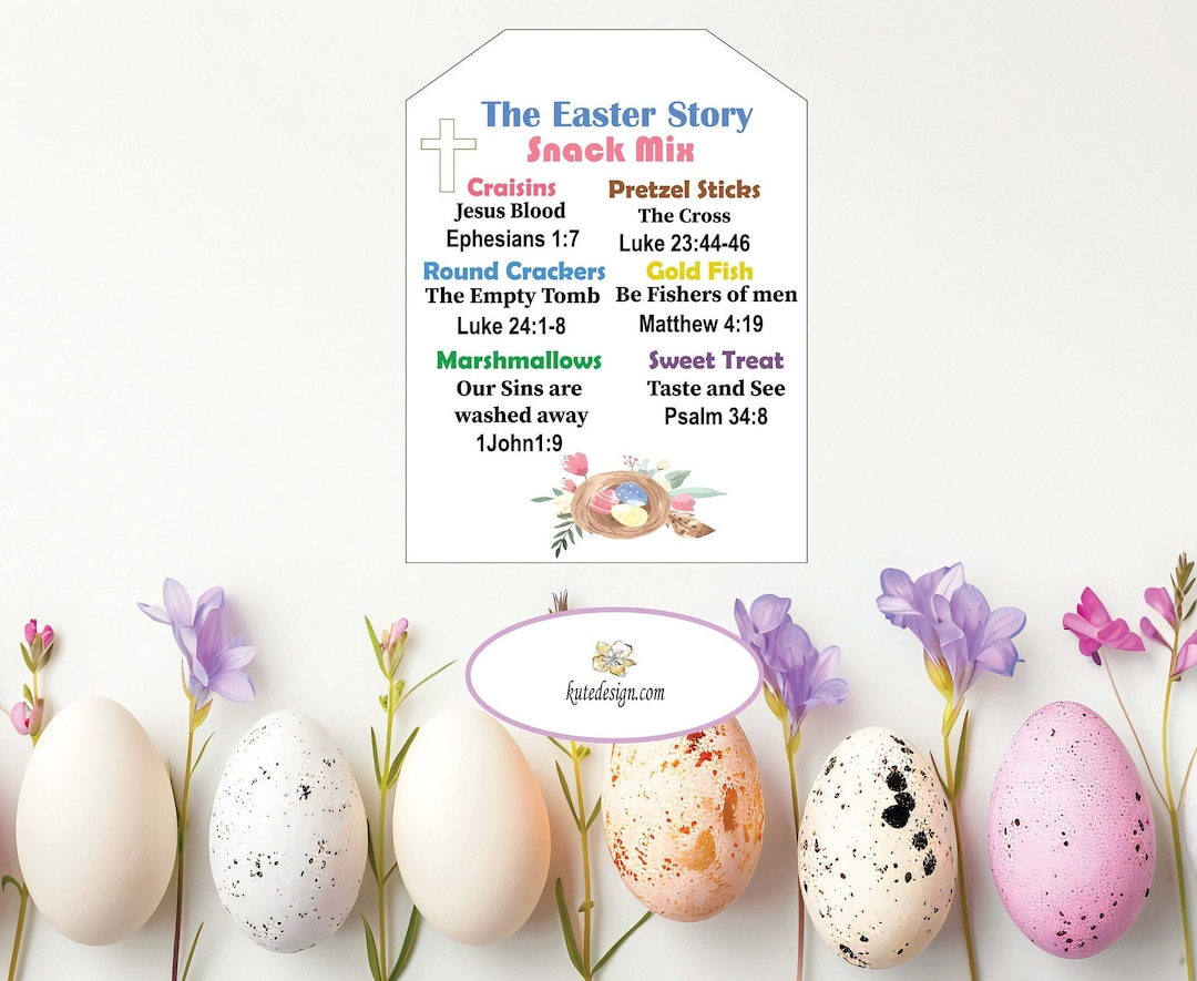 Easter Story Snack Mix Tags, Easter Favors, Easter Scripture, Kid ...