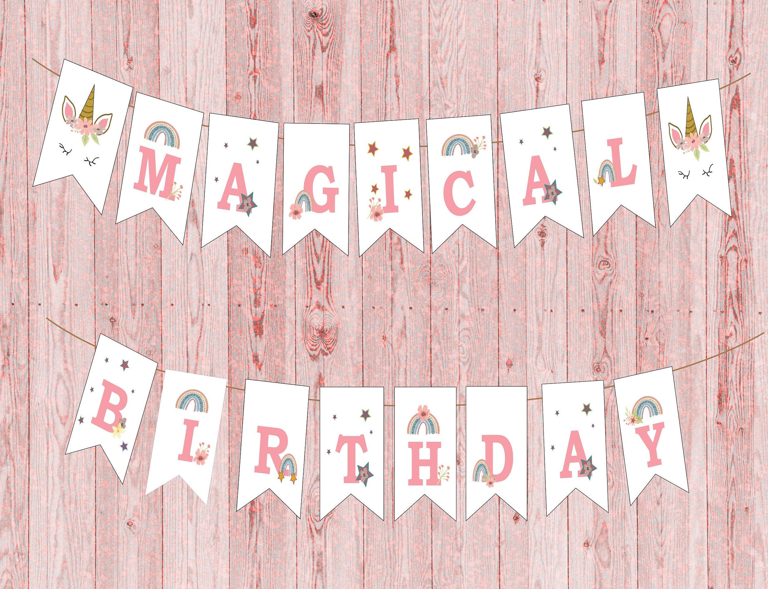 Unicorn Birthday Bundle, Printable Unicorn Banner and Cupcake Toppers ...