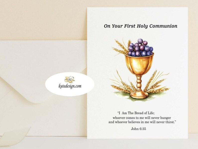 Printable First Holy Communion Card, Catholic Sacrament Card, Christian ...
