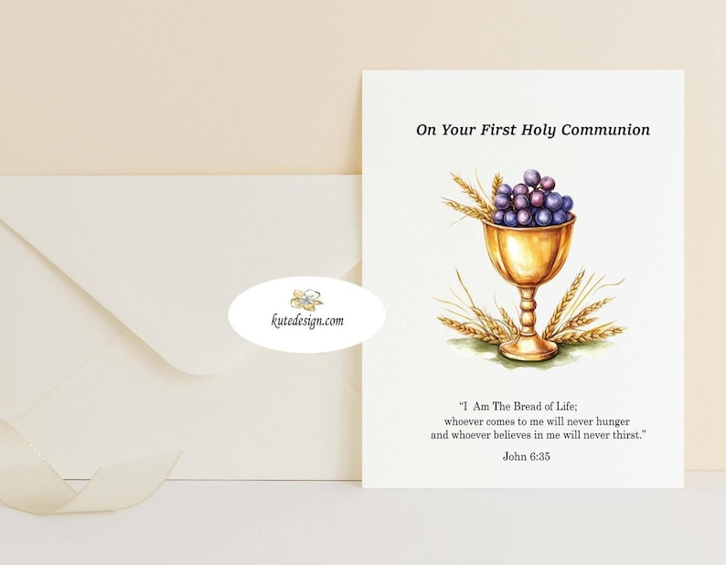 Printable First Holy Communion Card, Catholic Sacrament Card, Christian ...