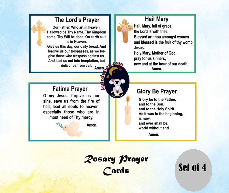 Catholic Prayer Cards Rosary Prayers for Children Kid Prayer - Etsy