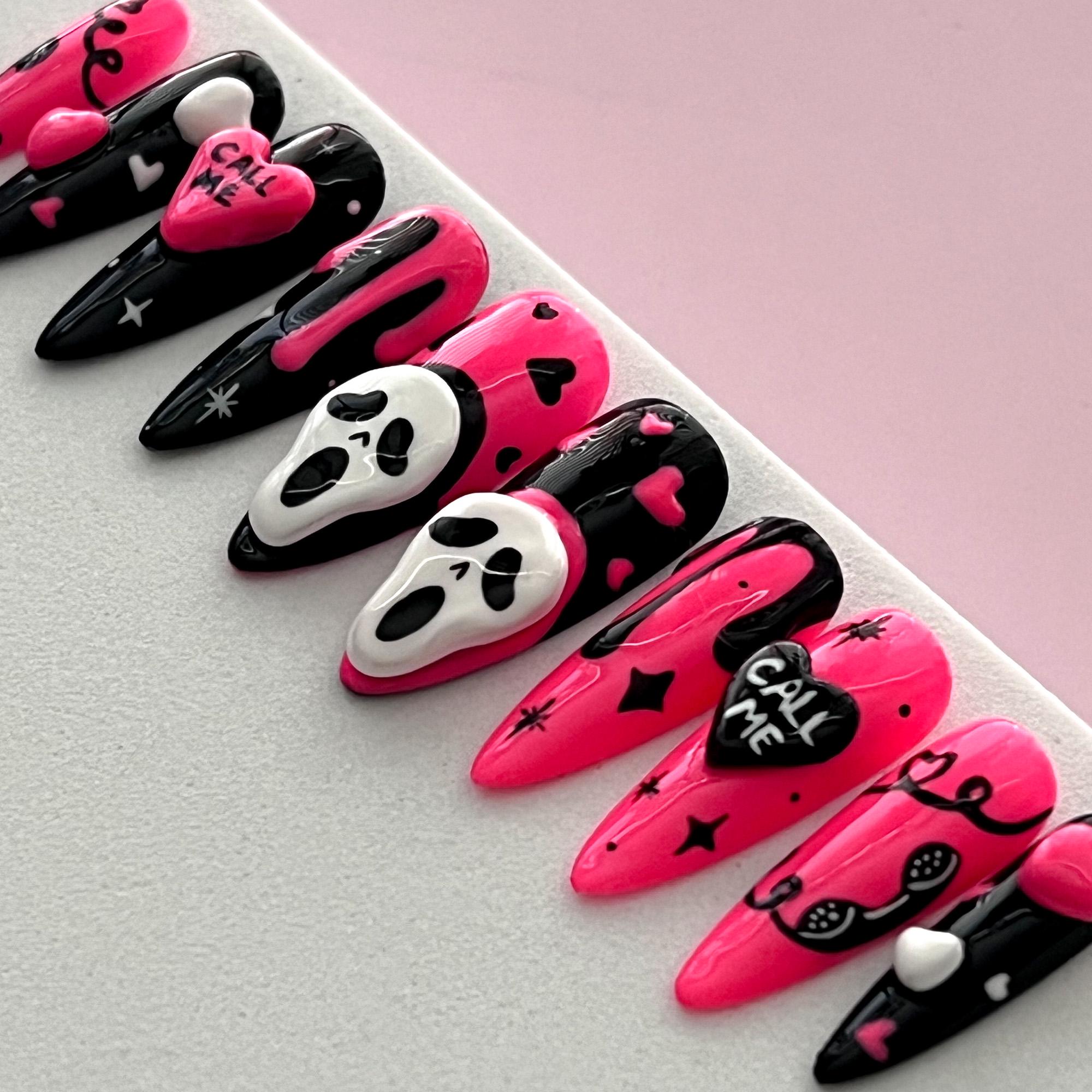 Cute Pink Horror Press on Nails - Etsy