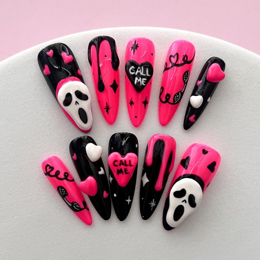 Cute Pink Horror Press on Nails - Etsy