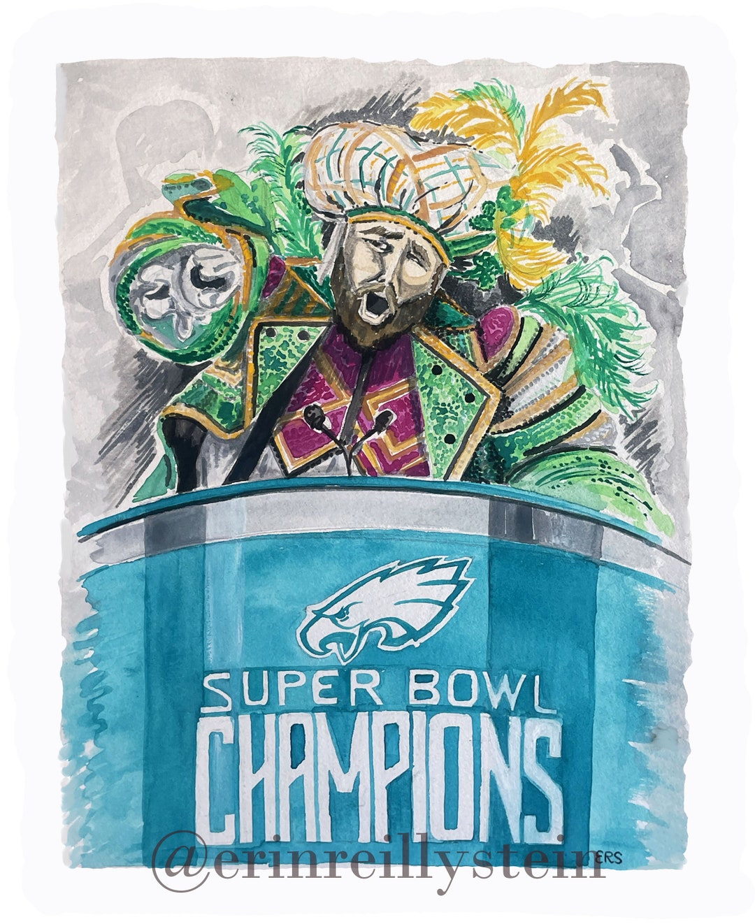 Jason Kelce Eagles Superbowl Speech Mummers 11" X 14" Watercolor Print - Etsy