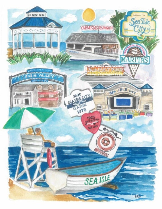 Sea Isle City Watercolor Print | Etsy