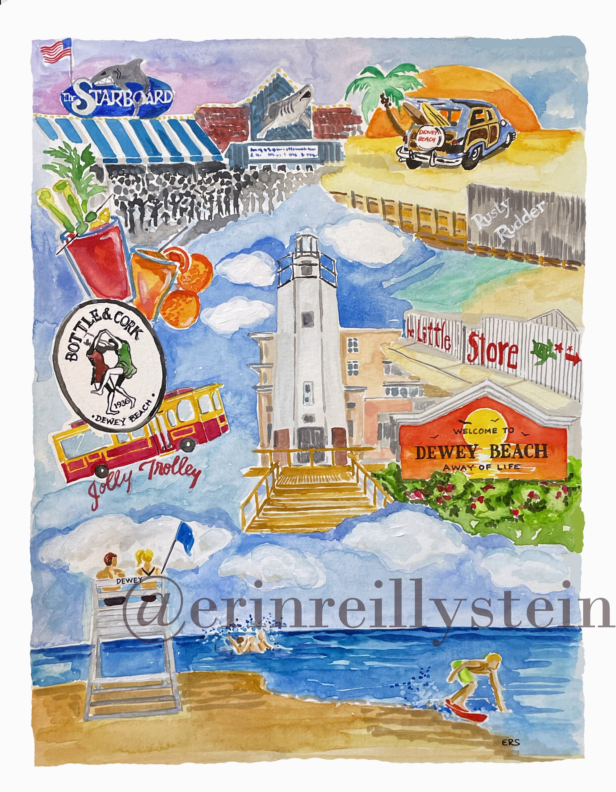 Dewey Beach Watercolor Print - Etsy