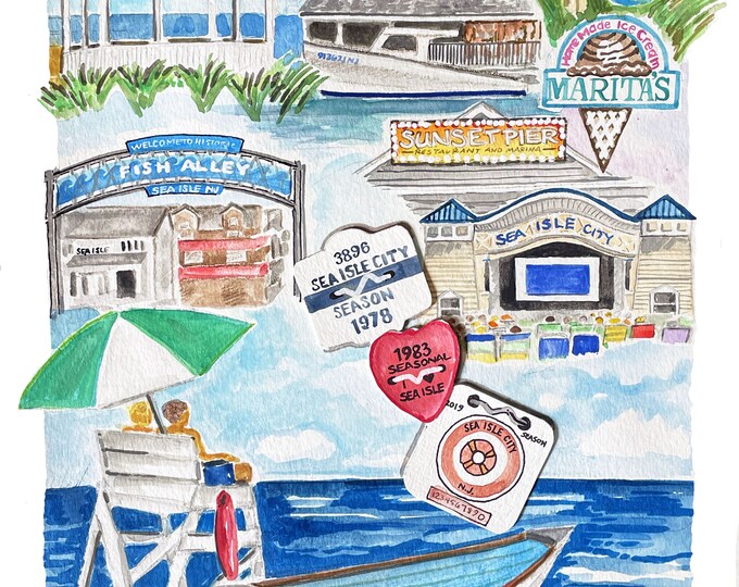 Sea Isle City Watercolor Print - Etsy
