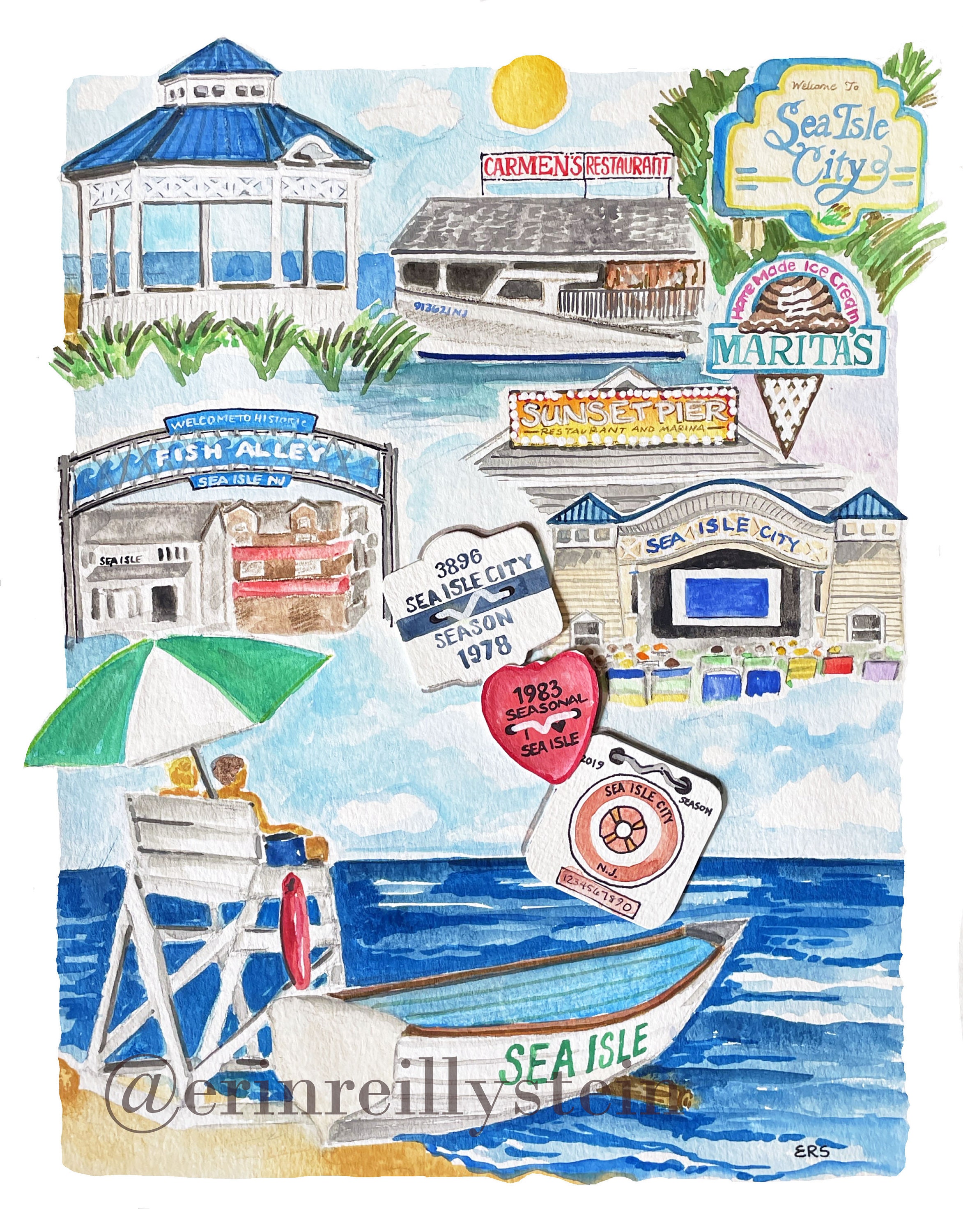 Sea Isle City Watercolor Print - Etsy