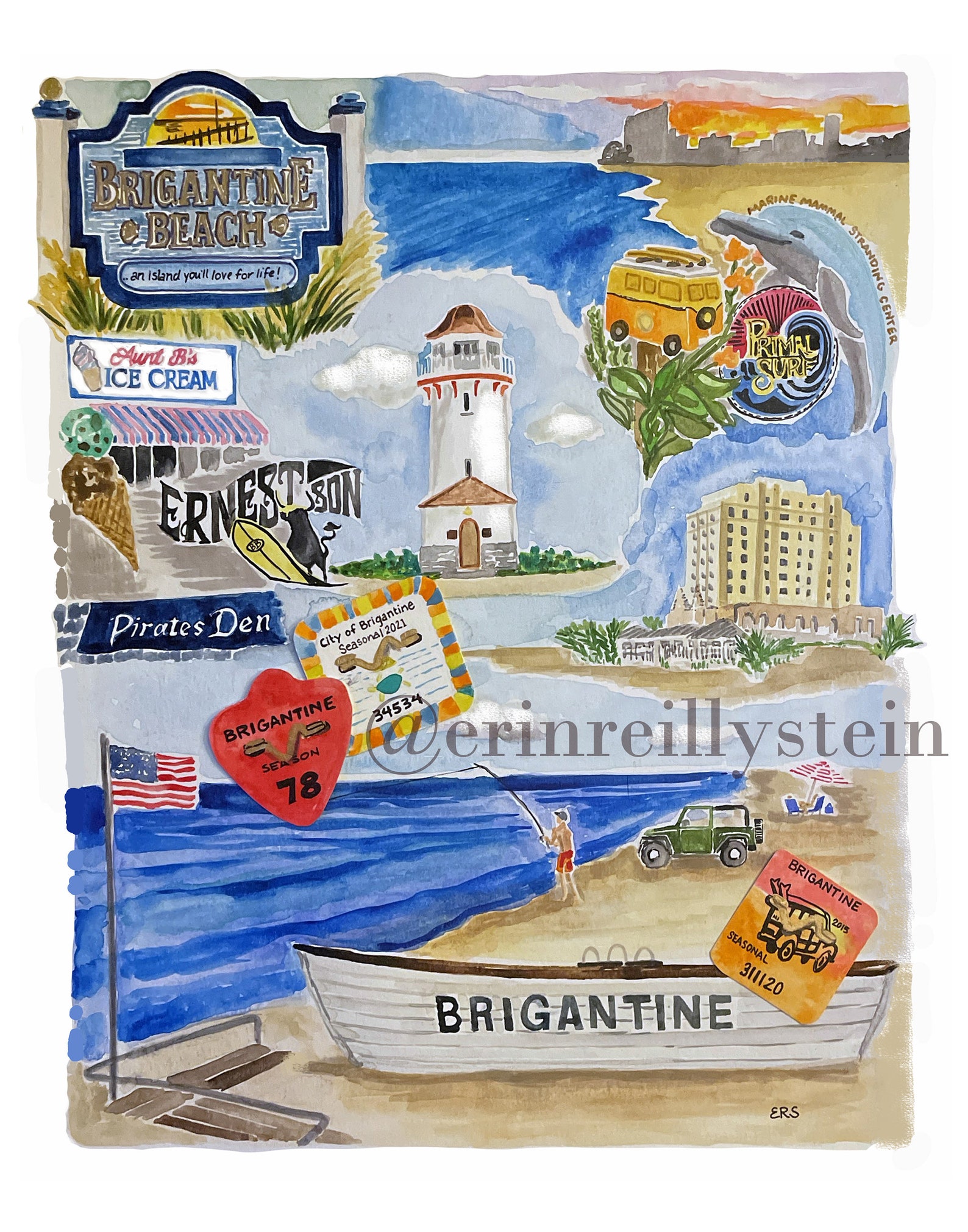 Brigantine Beach Watercolor Print - Etsy