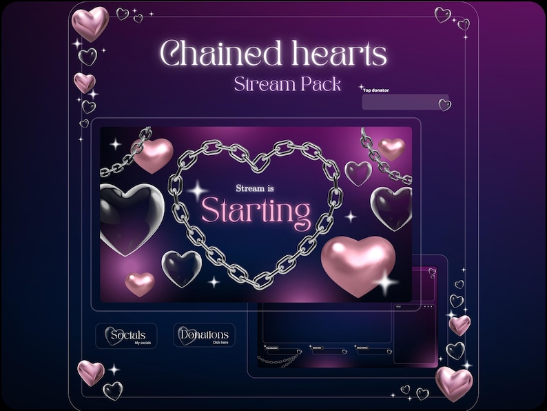 Pink Chained Hearts Stream Overlay - Twitch, YouTube, StreamLabs, OBS ...