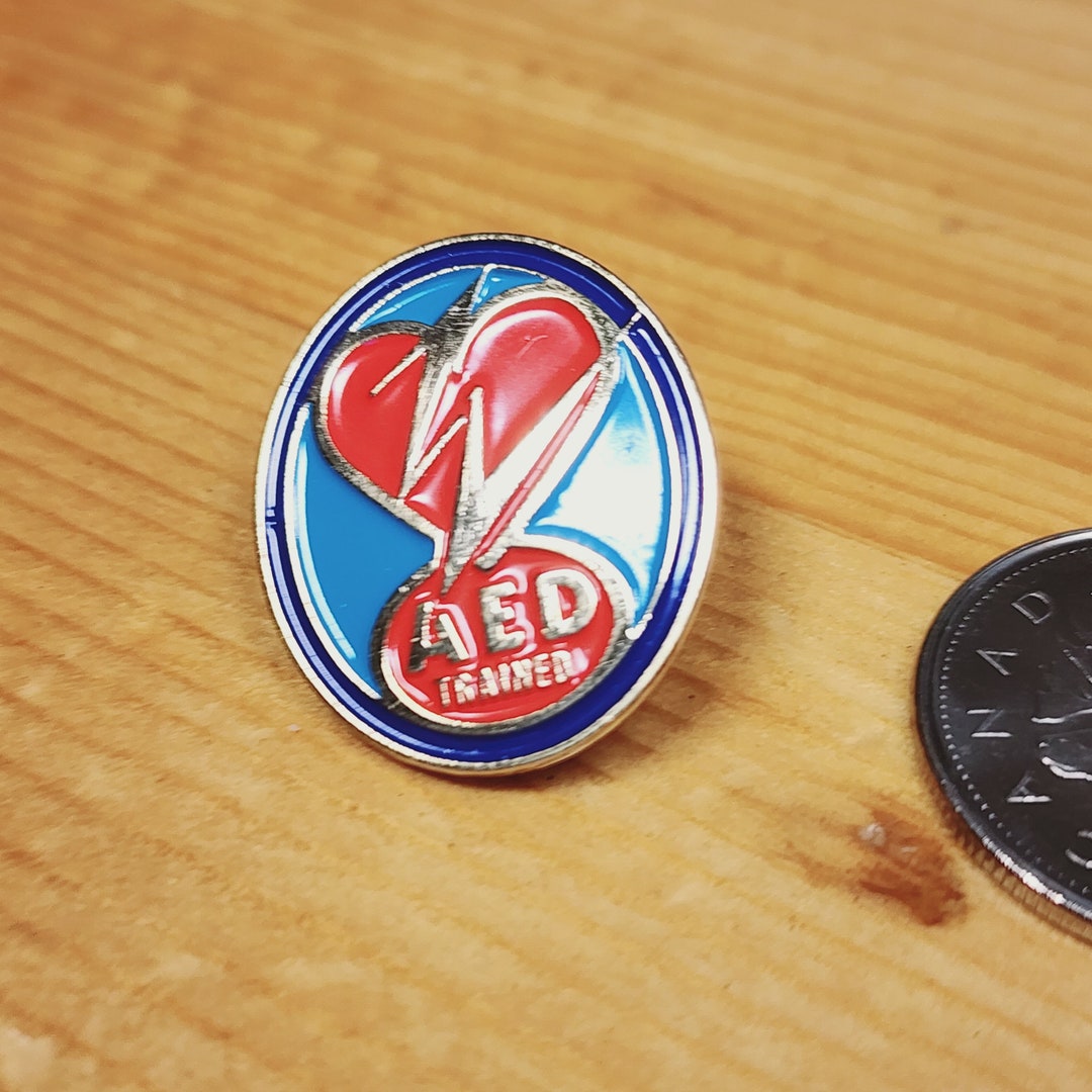 AED Trained - Trained on AED Heart Brooch Pin Unique Rare Hat Pin Lapel ...