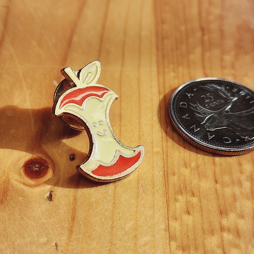 Smiley Happy Little Red Apple Core Brooch Pin Unique Rare Hat Pin Lapel ...