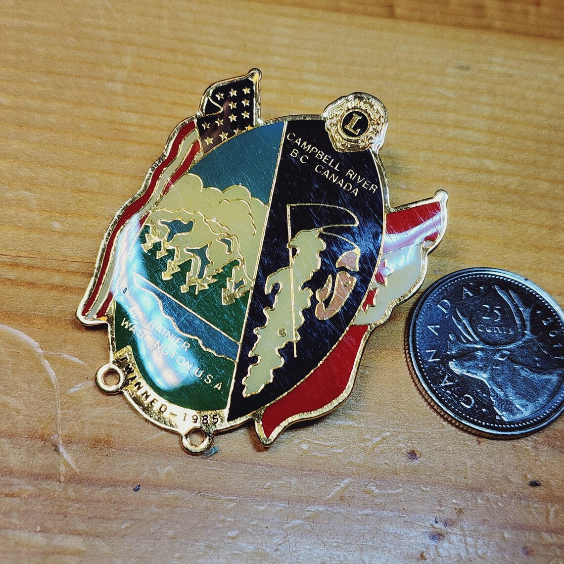 Vintage Enamel Brooch Pin – Lions Campbell River BC, Mt. Rainier USA - Etsy