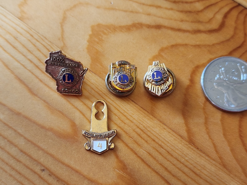 Three 100% Attendance Lions Pins From 1946, 1947, 1959, 1960 Beautiful ...