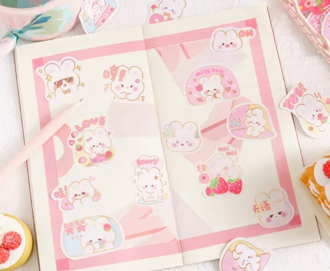 Cute Strawberry Rabbit Gilding Stickers 46pcs/pack - Etsy