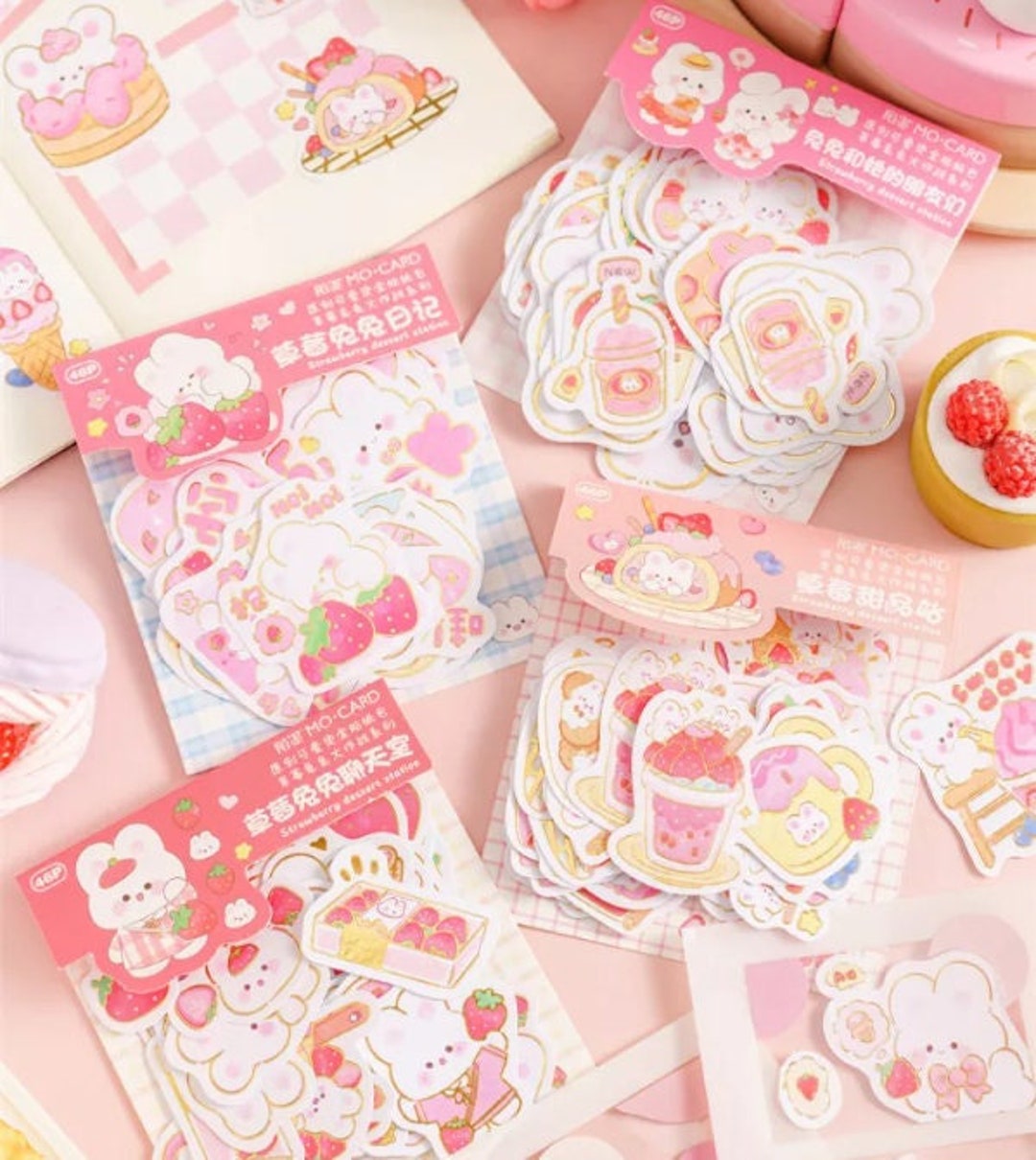 Cute Strawberry Rabbit Gilding Stickers 46pcs/pack - Etsy