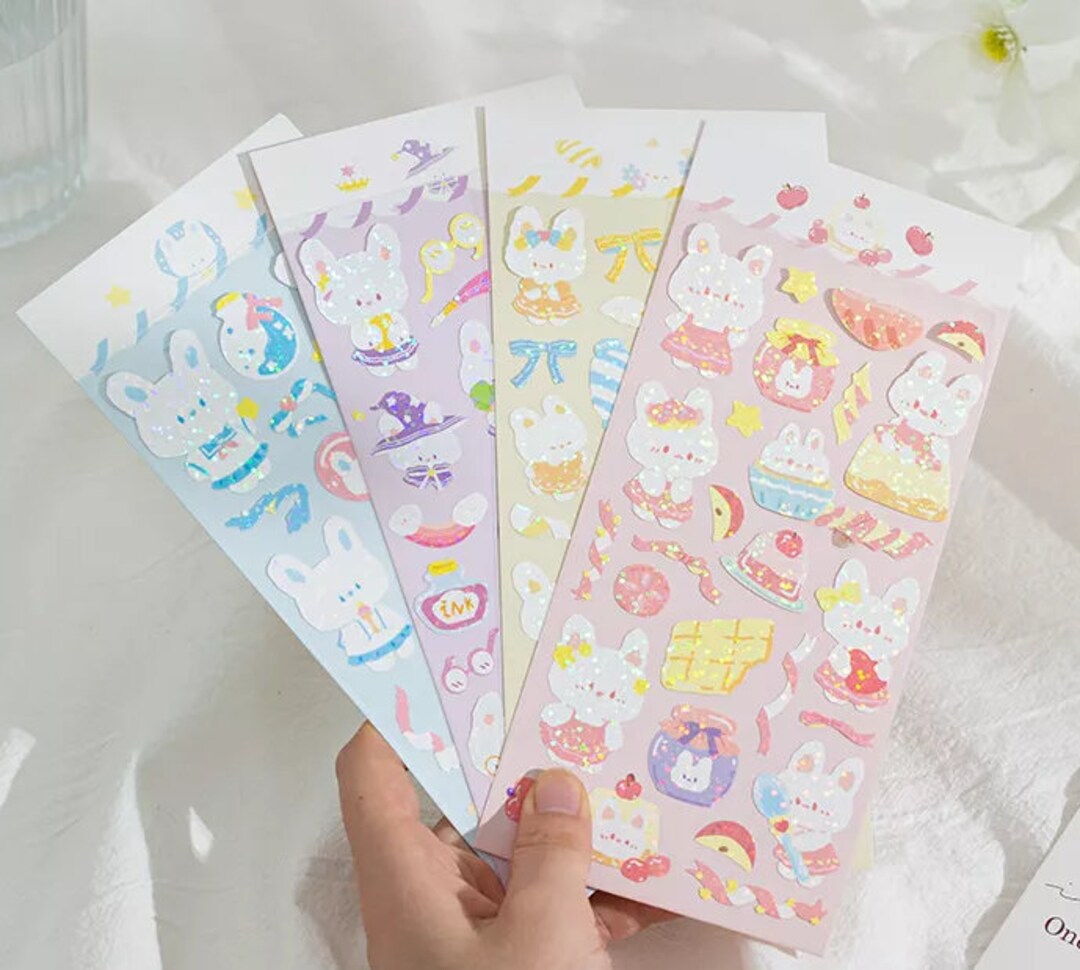 Cute Rabbits Character Holo Stickers Sheet - Etsy