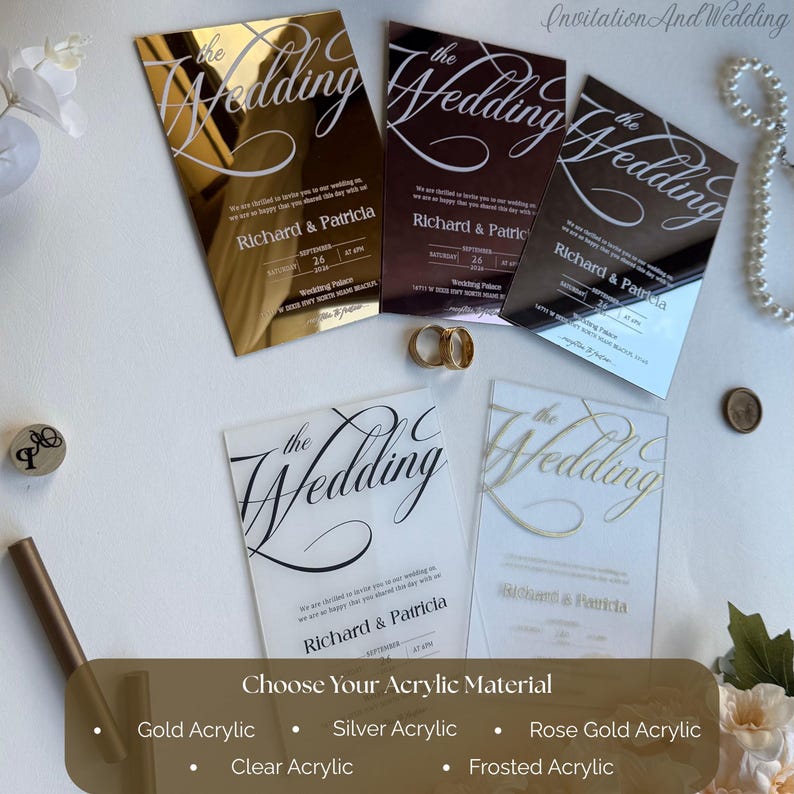 Silver Mirror Acrylic Wedding Invitation Suite With RSVP Card: Cream ...