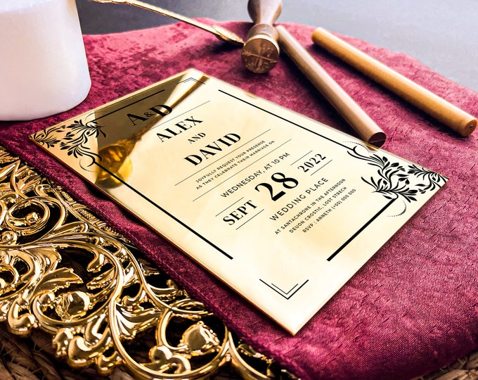 PERSONALİZE Invitation With Stamp, Acrylic Wedding Invitation With Rsvp ...