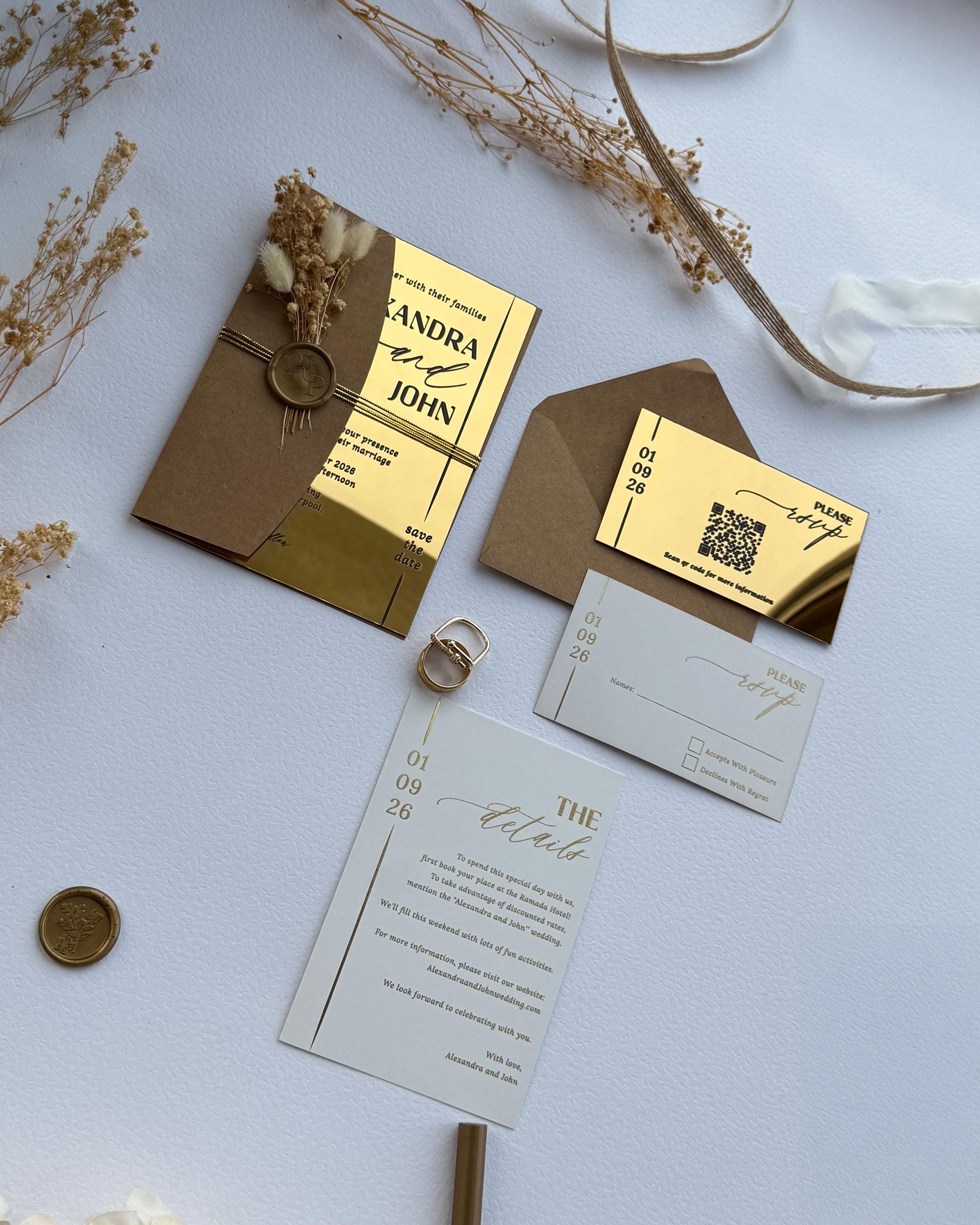 Mirror Gold Acrylic Wedding Invitation: Luxury Invitation Suite With ...