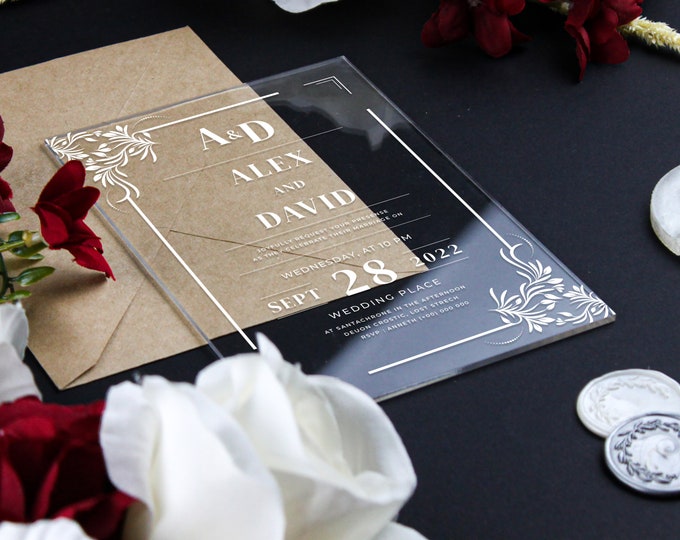 PERSONALİZE Invitation With Stamp, Acrylic Wedding Invitation With Rsvp ...
