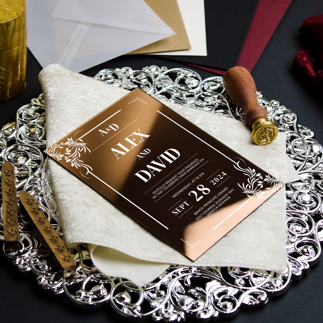 Mirror Wedding Invitation: Gold Acrylic Quinceanera Invite - Etsy