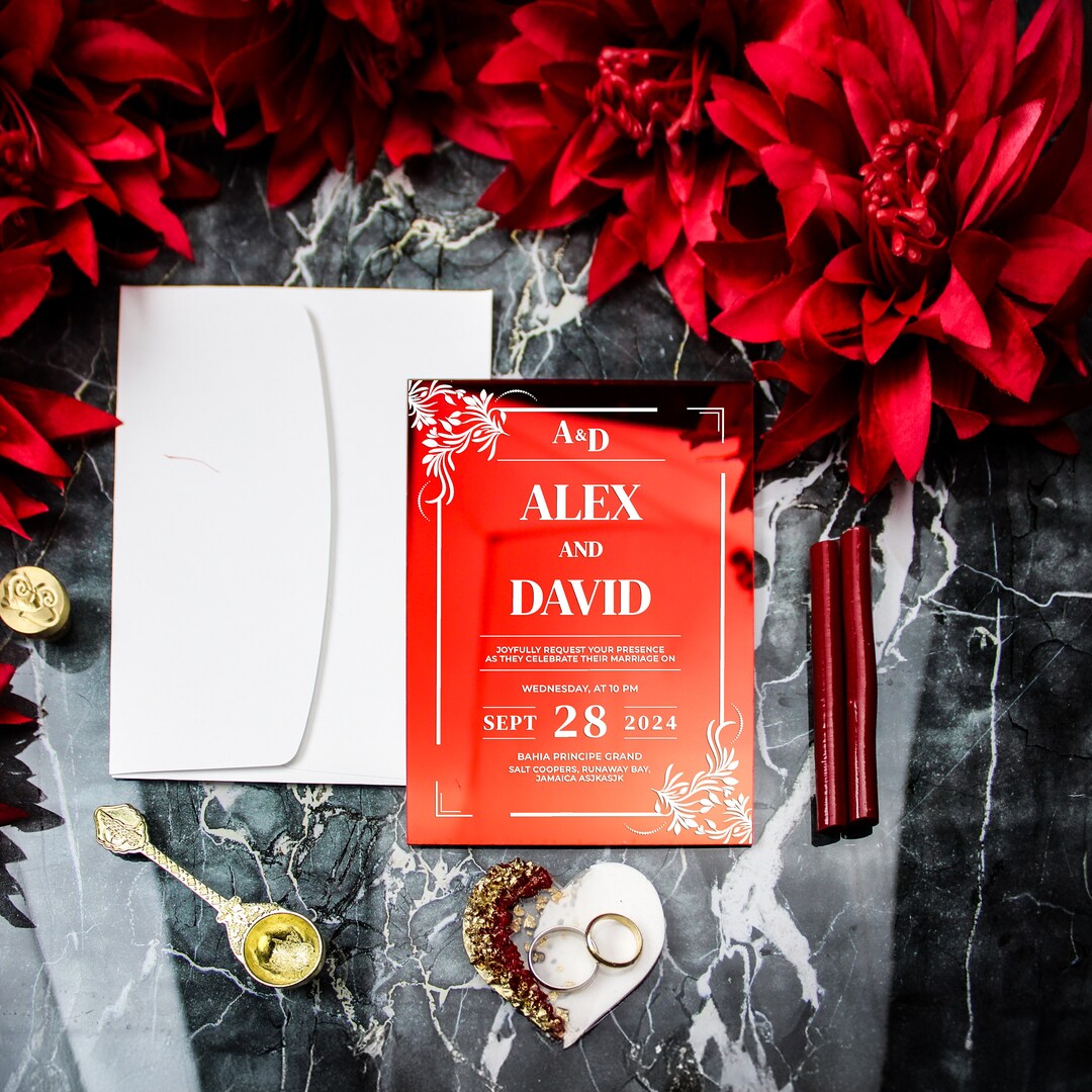 Thick Red Rose Invitation, Wedding Invitation Acrylic and Rsvp, Custom ...