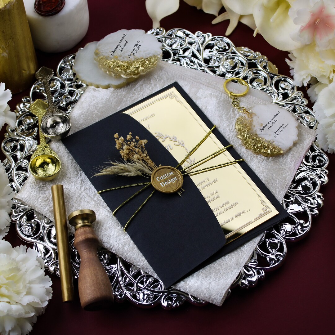 Acrylic Wedding Invitations and Rsvp | Gold Wedding Invitation Set ...