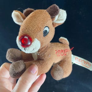 Mini Rudolph the Red Nosed Reindeer Stuffed Plush Musical Light up Nose ...