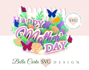 3D Mothers Day Card SVG, Pop up Square Card, Flower Mum Greeting ...