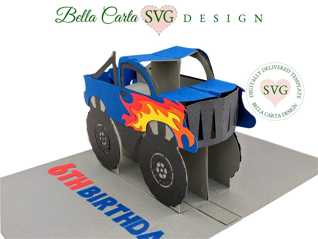 Monster Truck 3D SVG Pop up Card Cut File for Cricut and Silhouette ...