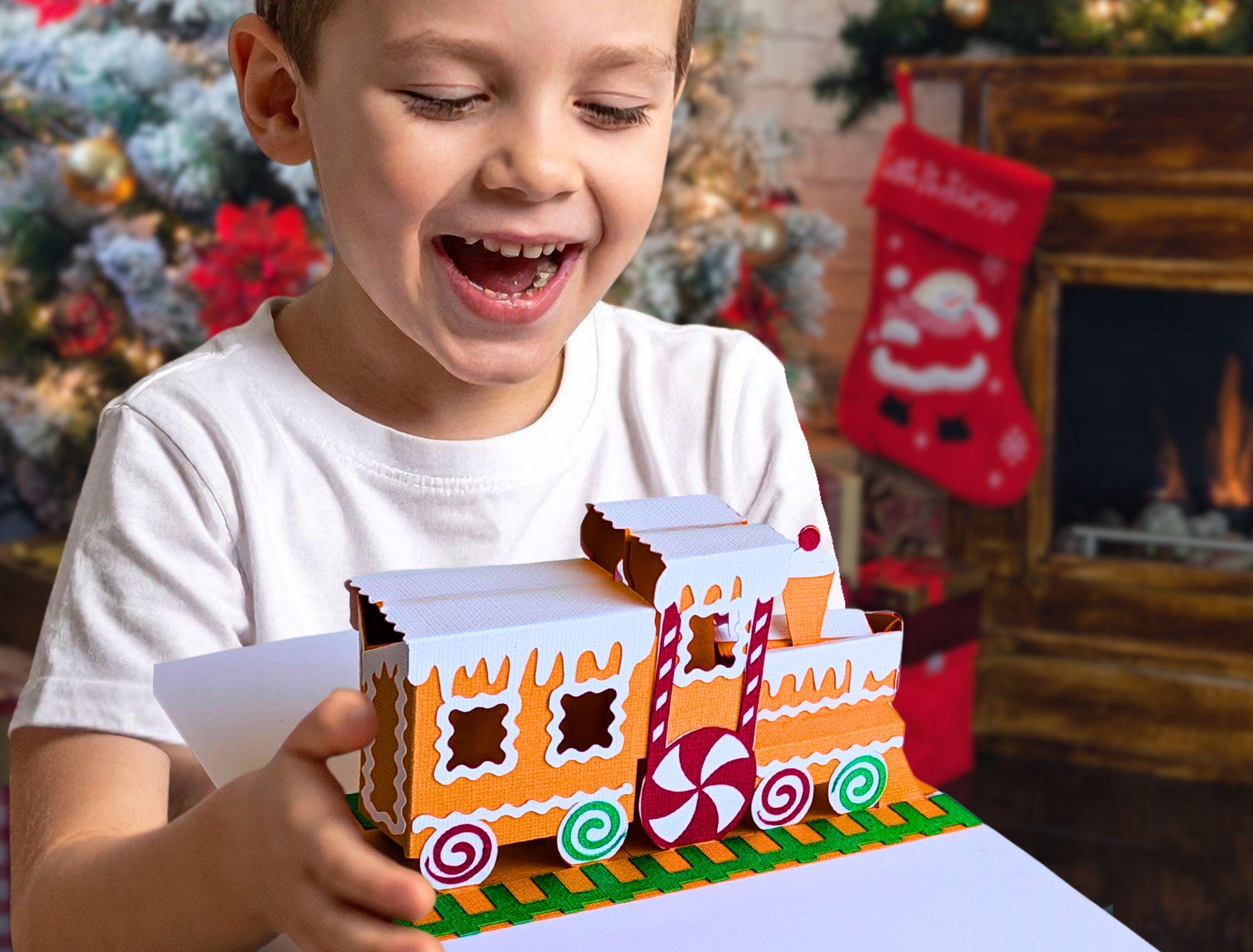 Christmas Train Pop up Card SVG | Gingerbread 3D Holiday Card Digital ...