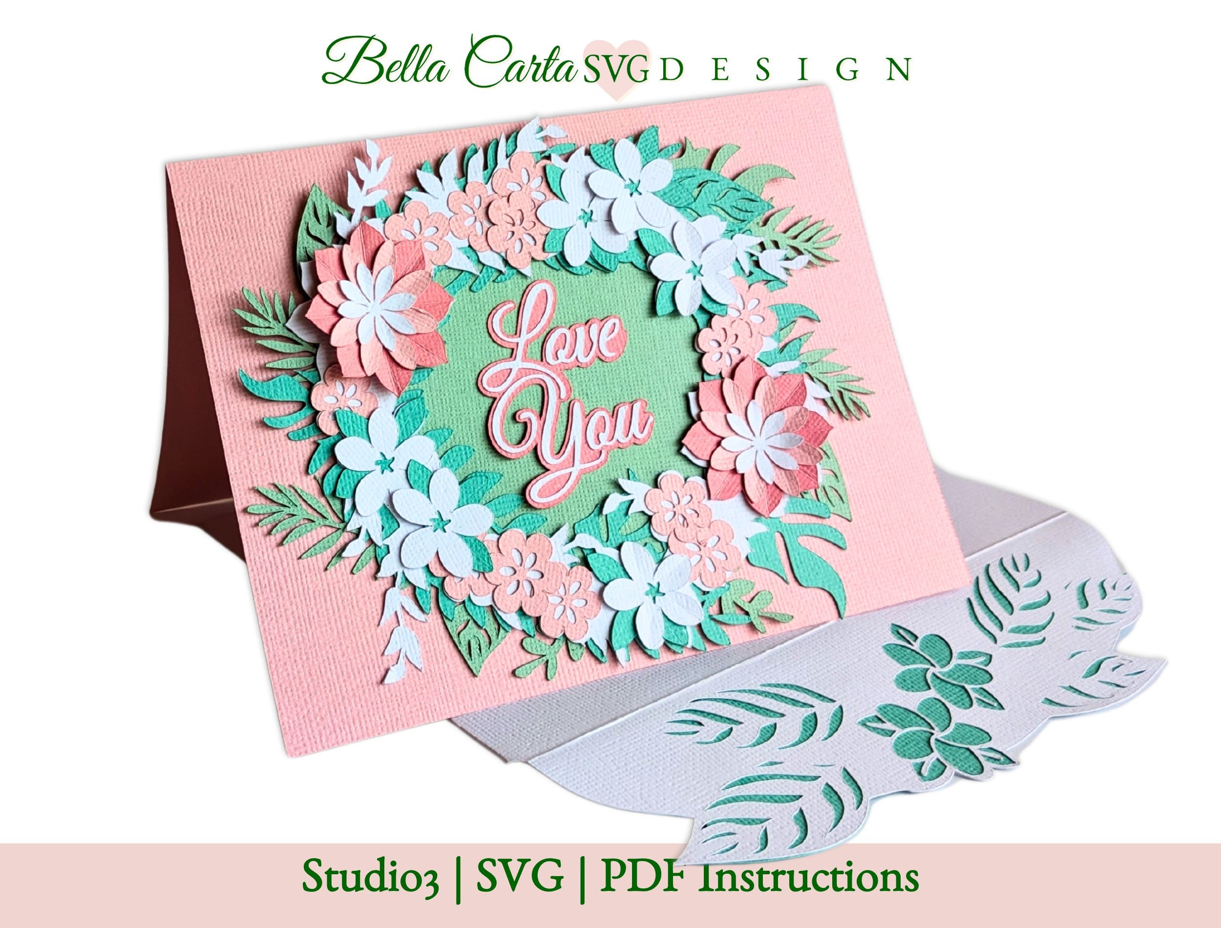 DIY Floral Wreath Card Template - 3D SVG Design for Cricut & Silhouette ...