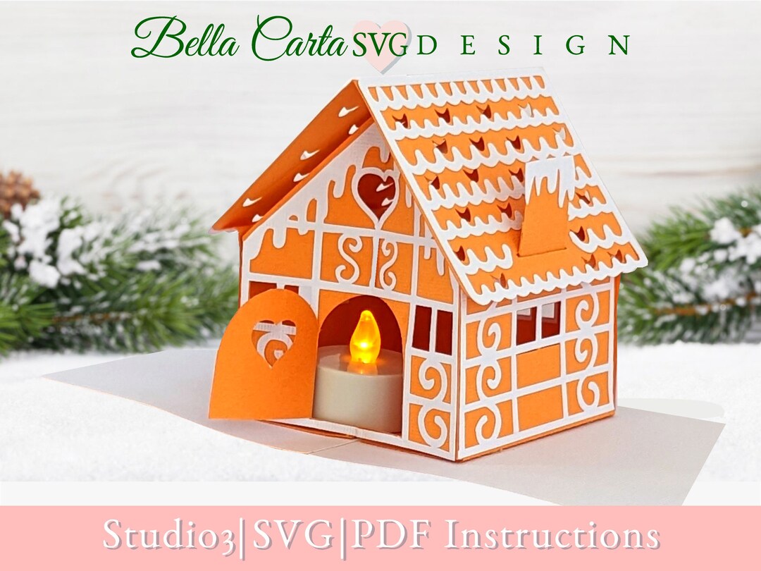 3D SVG Gingerbread House Pop up Seasonal Decor Template for Cricut and ...
