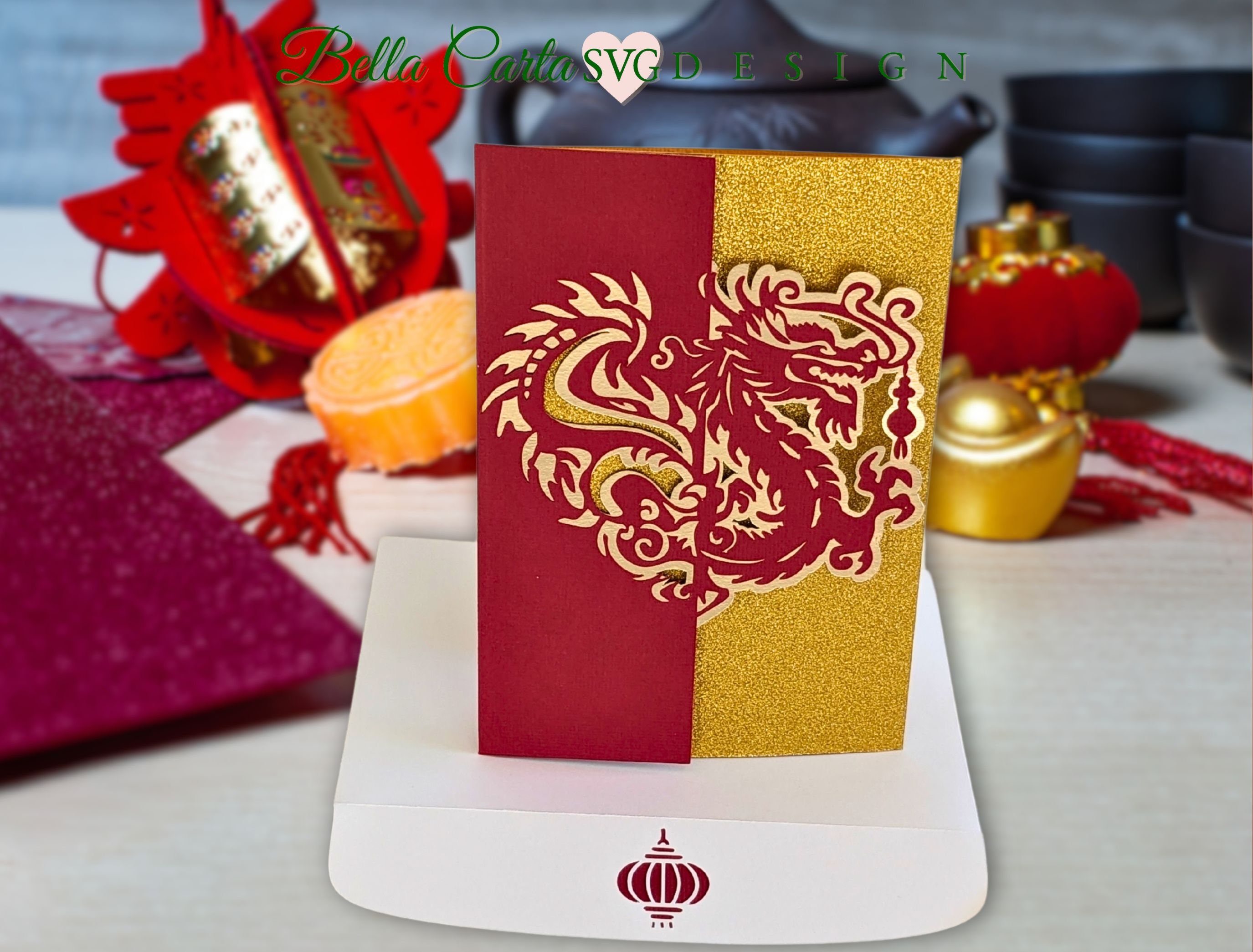 Chinese Dragon Card 3D SVG Template for Cricut and Silhouette Cutting ...