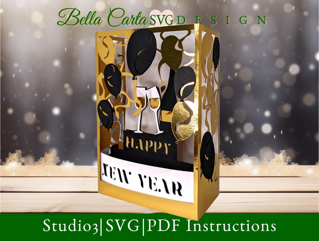 New Year Balloons Shadowbox Card SVG for Cricut - Etsy