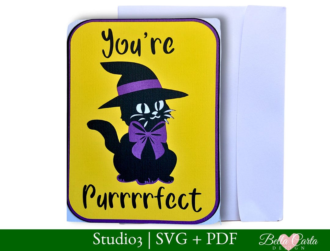 Cute Black Cat Card SVG + PDF | Cute Printable Halloween Card for Kids ...