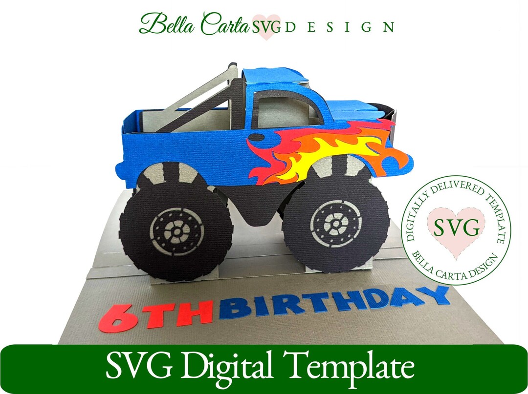 Monster Truck 3D SVG Pop up Card Cut File for Cricut and - Etsy