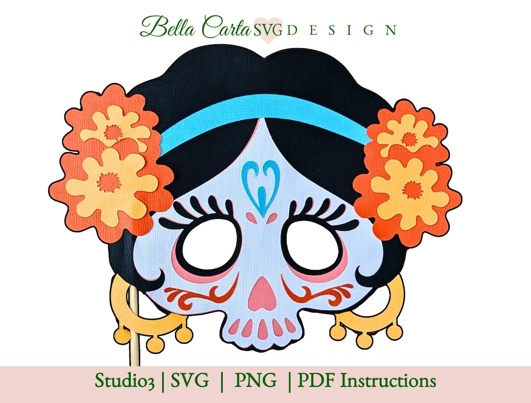 Day of the Dead La Catrina Skull 3D SVG Mask - Dia De Los Muertos ...