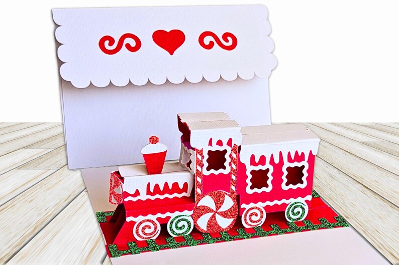 Christmas Train Pop up Card SVG | Gingerbread 3D Holiday Card Digital ...