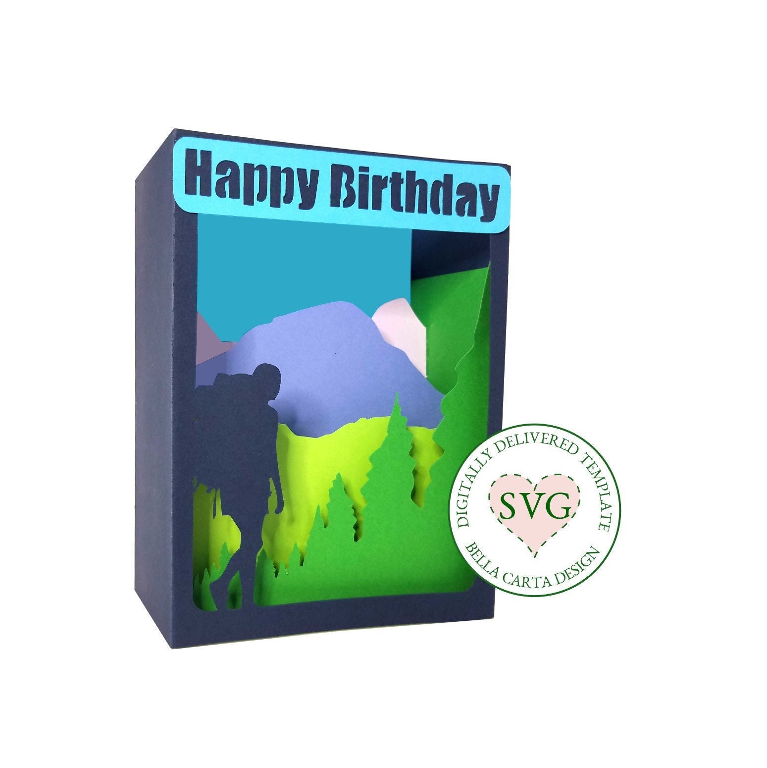 Mountain Hike Shadowbox 3D SVG Card Template for Cricut and Silhouette ...
