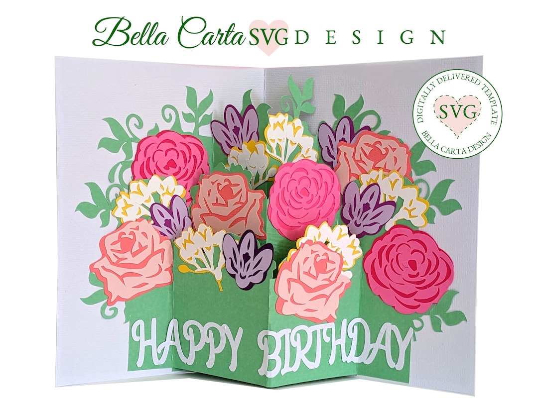 Flower Bouquet 3D Pop up Card SVG Template for Cricut and - Etsy
