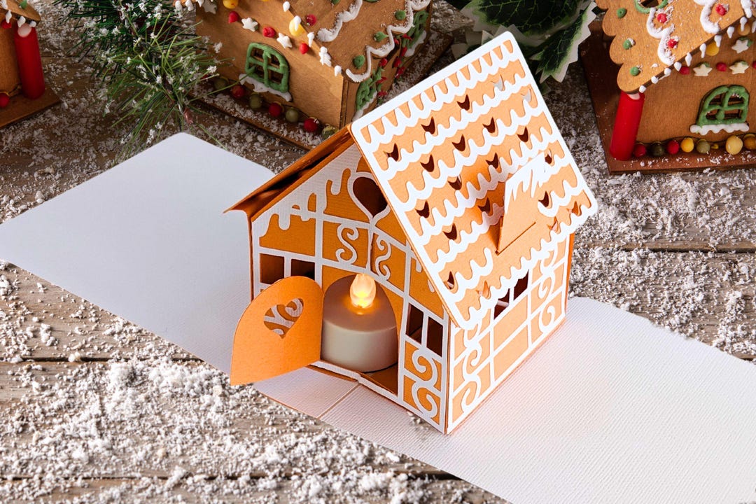 3D SVG Gingerbread House Pop-up Card Template for Cricut and Silhouette ...