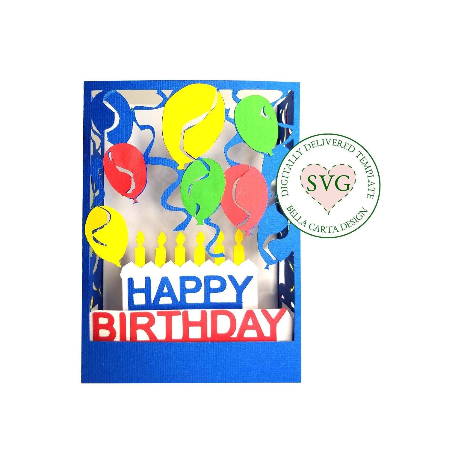 Birthday Balloons Shadowbox 3D Card Template SVG Digital File - Etsy