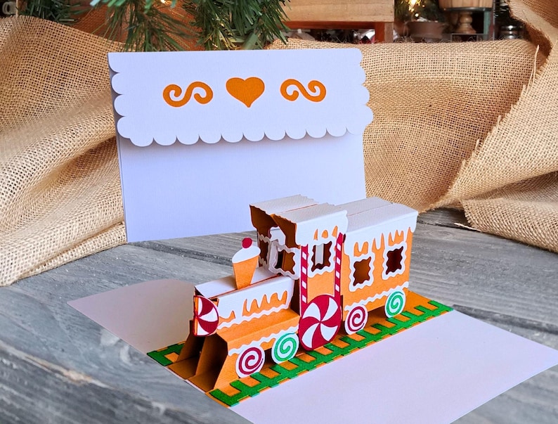 Christmas Train Pop up Card SVG | Gingerbread 3D Holiday Card Digital ...